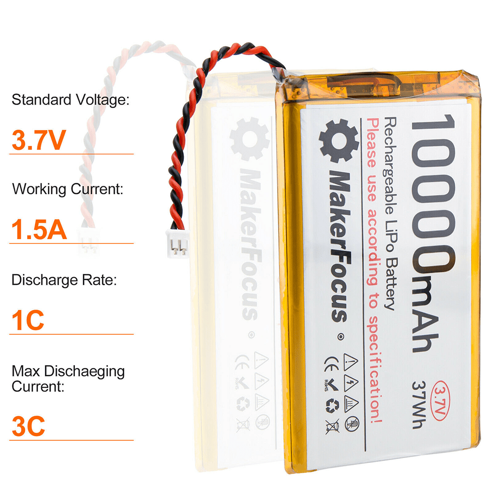LiteBee 3.7V 10000mAh LiPo Rechargeable Battery W/ Micro PH2.0 Plug for ...