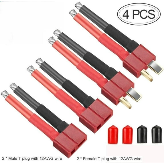 LiteBee 4PCS Deans Style T Plug Female Male Connector Adapter 12AWG ...