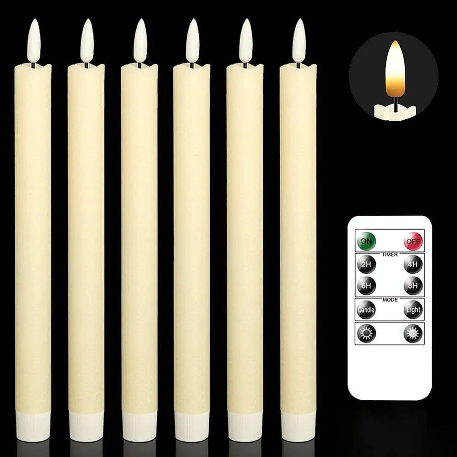 12-inch Tall Battery-Operated Bisque Flameless LED Candle with Timer ...