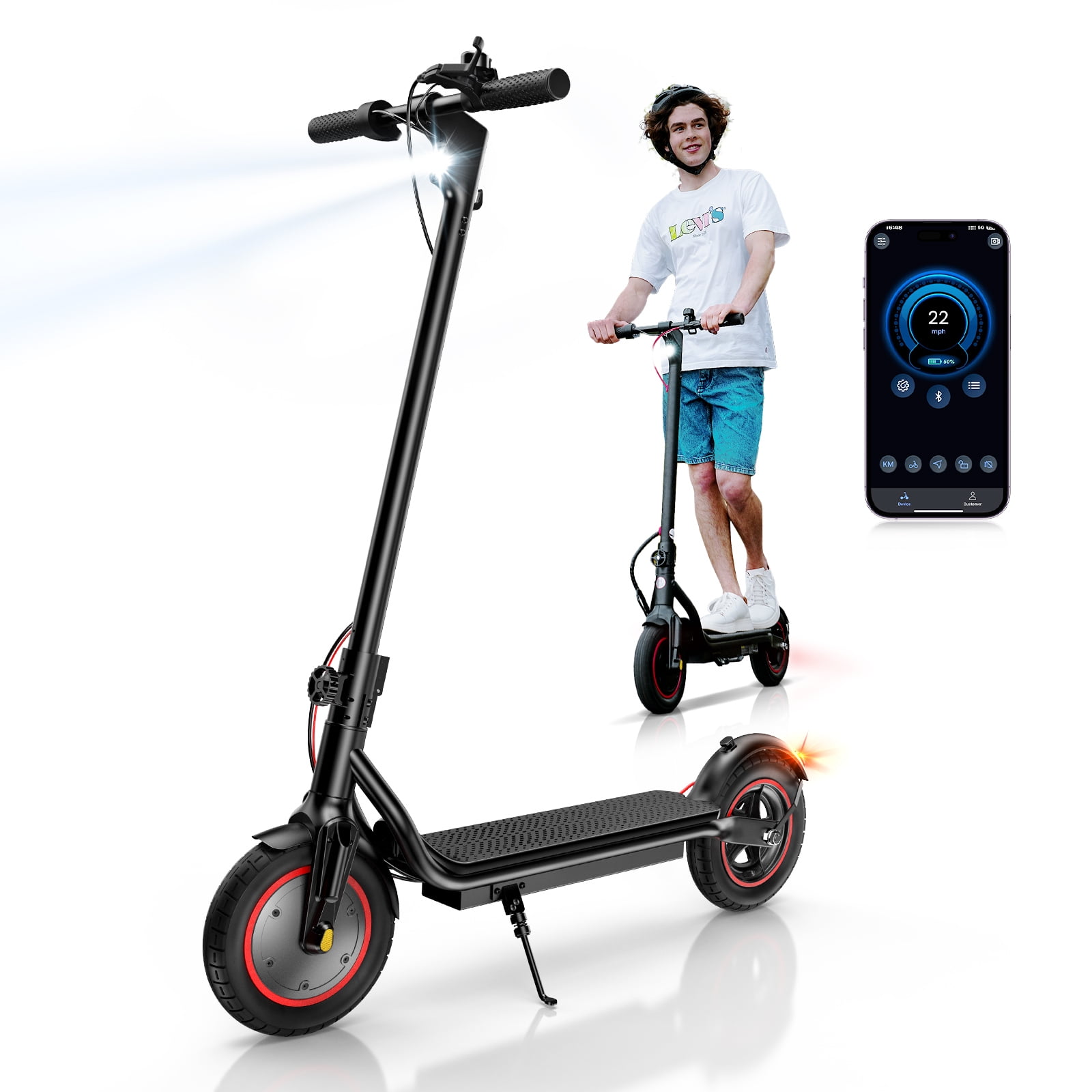 LiteFive 500W Electric Scooter - 10" Tires, Up to 22 MPH & 23 Miles, 3 ...