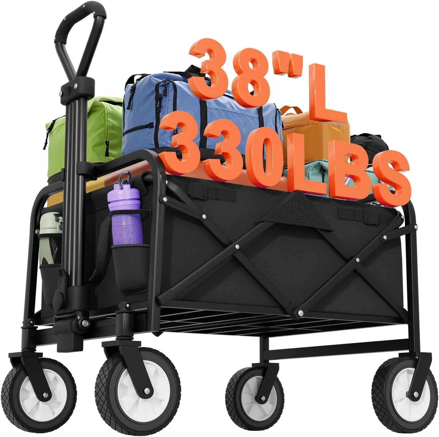 LiteHaven Foldable Wagon Cart with Wheels Heavy Duty Utility Cart with ...