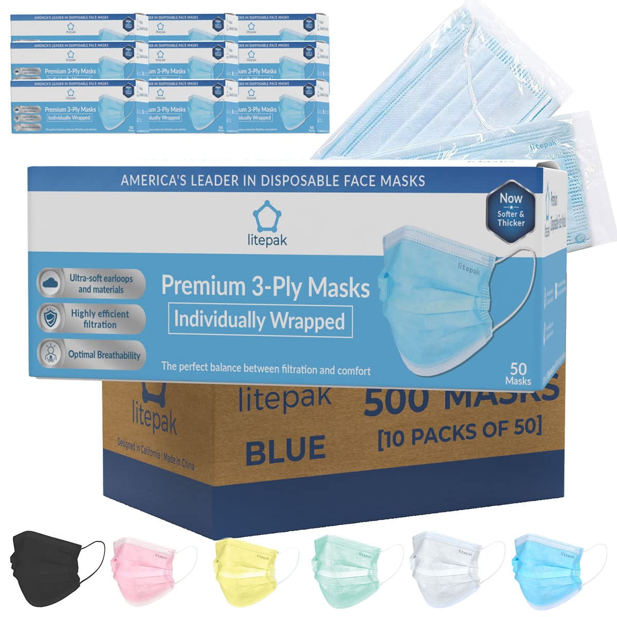 Litepak 500pcs Premium Disposable Face Mask SOFT 3ply - Individually ...