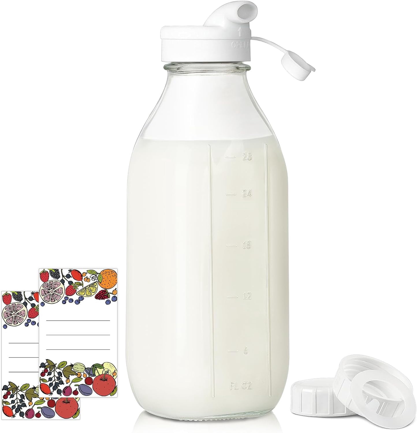 Liter Glass Milk Bottles w Scale, 100% Airtight Heavy Duty Screw Lid ...