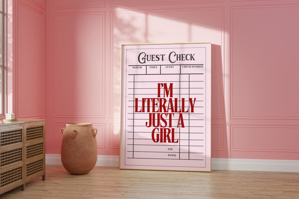 Literally Just A Girl Coquette Print Trendy Wall Art Guest Check Poster ...