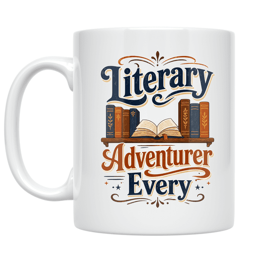 Literary Adventurer Design - Book Lover - 11 oz Ceramic Coffee Mug ...