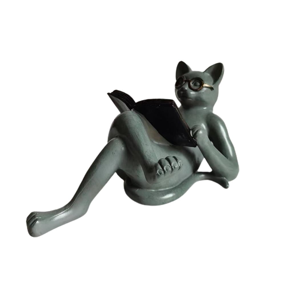 Literary Cat Resin Ornaments Garden Statue Decoration Reading Glasses ...