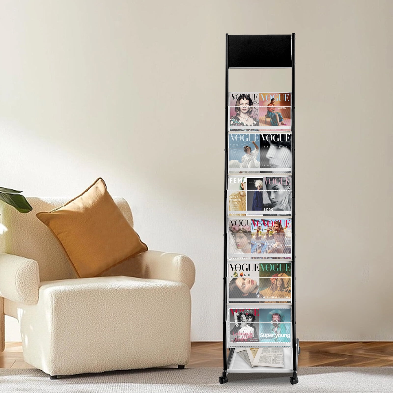 Literature Display Rack 6 Pockets Floor Standing Magazine Rack with 4 ...