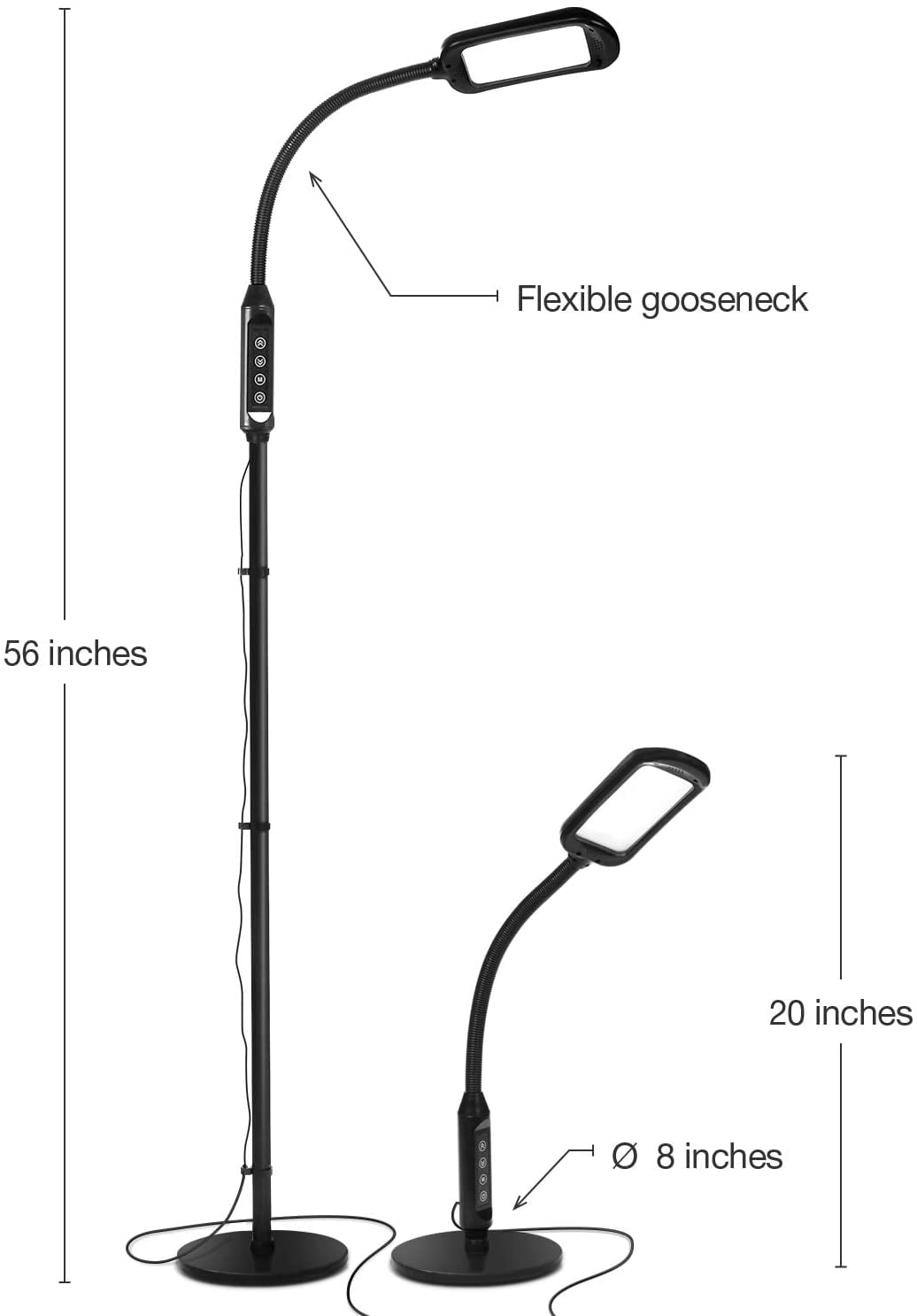Litespan 2-in-1 LED Floor & Desk Lamp - Adjustable Height, Shades, Neck ...