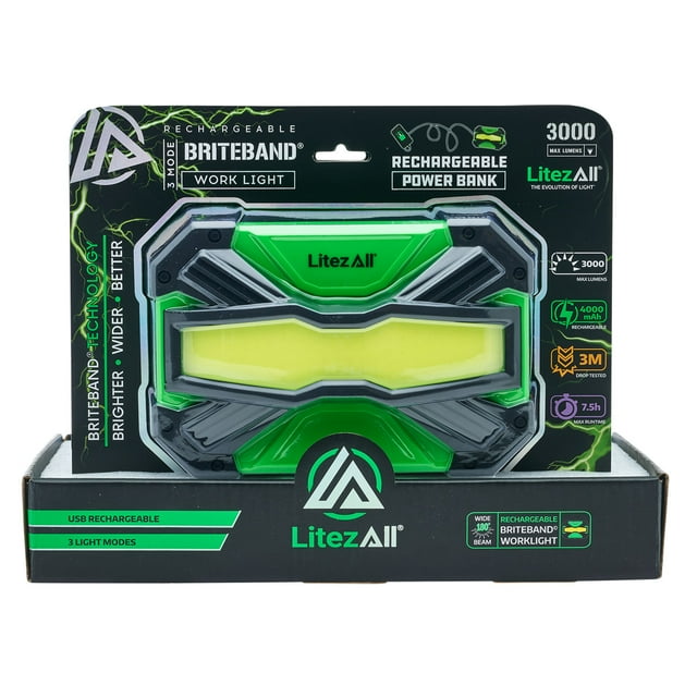 LitezAll Rechargeable 3000 Lumen LED Briteband® Wide Beam Work Light ...