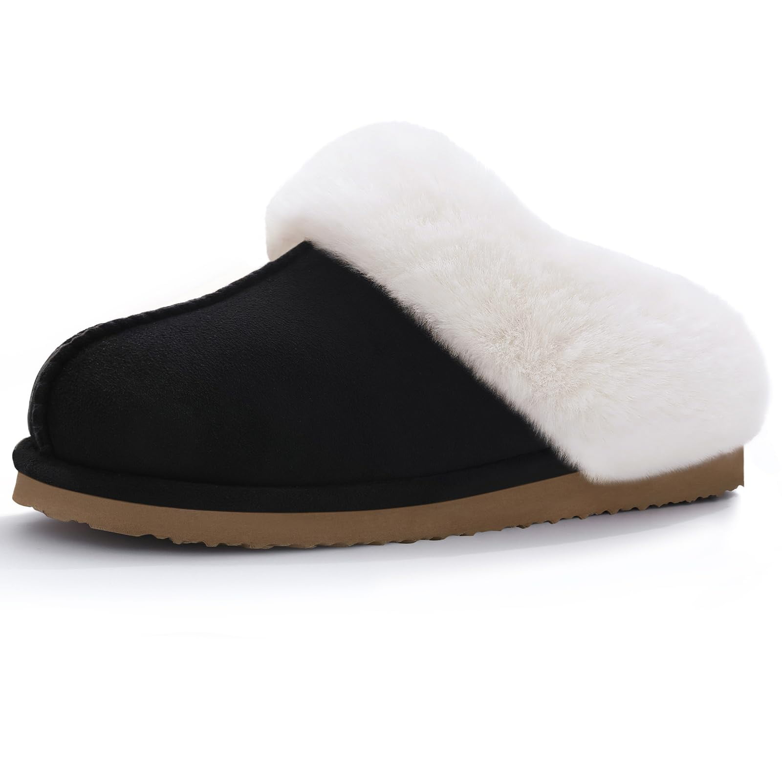 Litfun Fuzzy Memory Foam House Slippers for Women, Faux Fur Collar ...