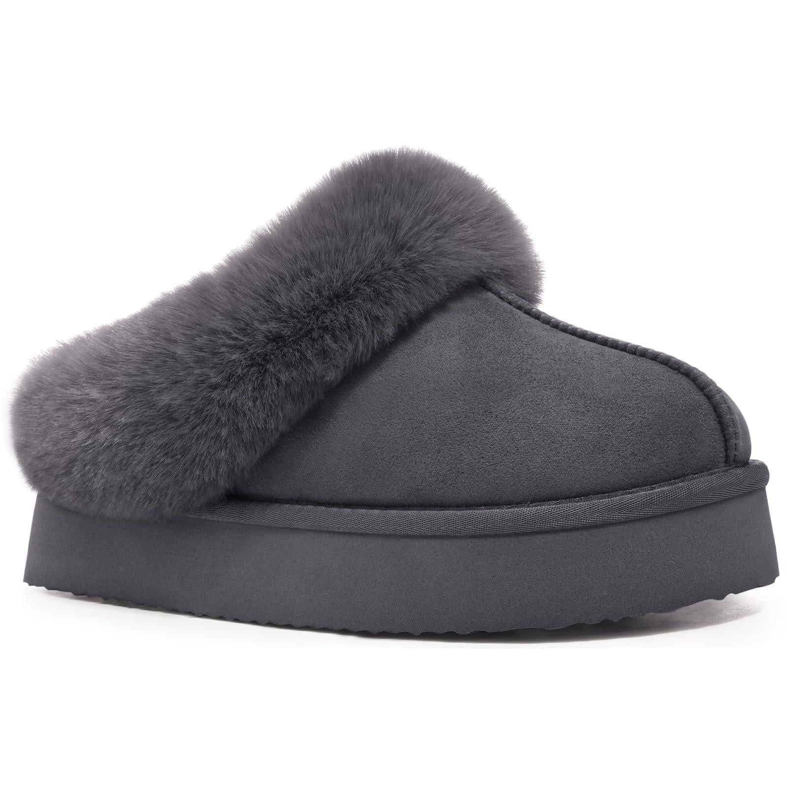 Comwarm Fuzzy Platform Slippers for Women, Comfy Winter Women Slippers ...