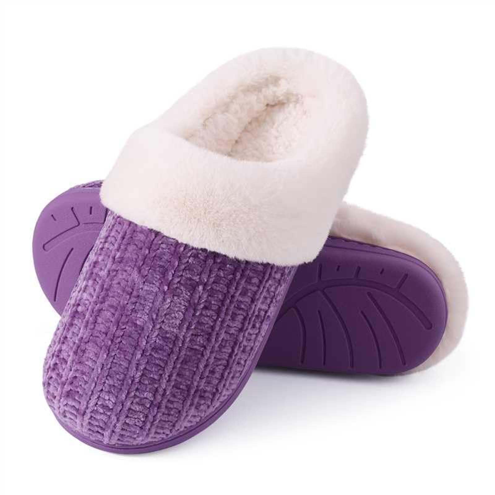 Litfun Fuzzy Slippers for Women Chenille Knit Fleece Slippers Memory ...