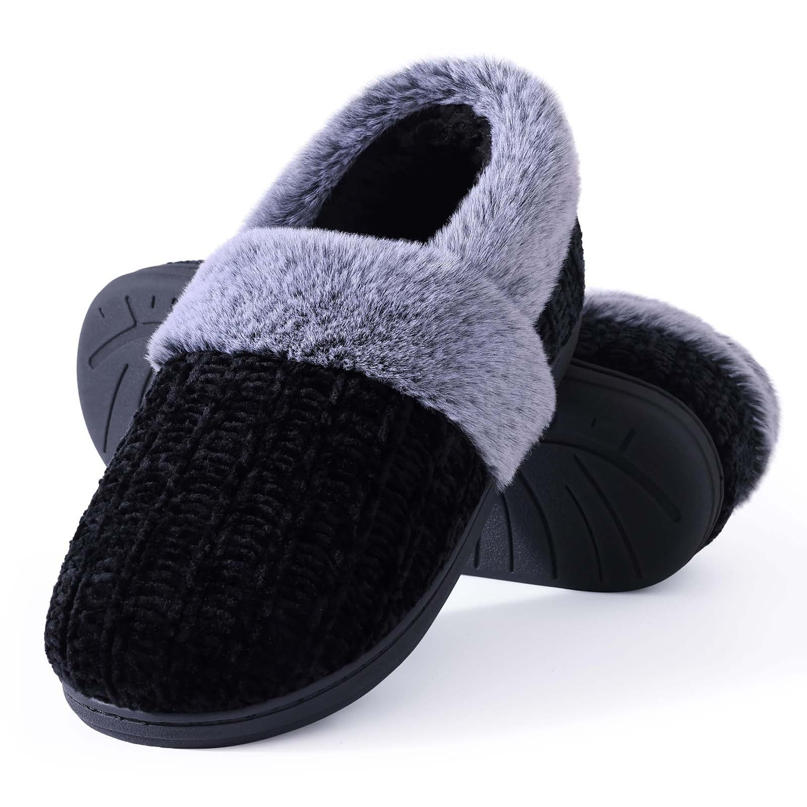 Litfun Women's Chenille Knit House Shoes, Size 5-6.5, Memory Foam ...