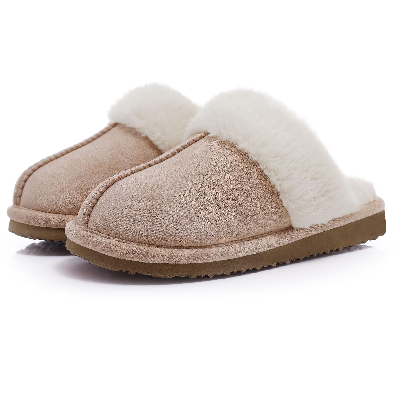 Litfun Women's Fuzzy Memory Foam Slippers Warm Comfy Winter House Shoes, Apricot, Size 10.5-11 ...