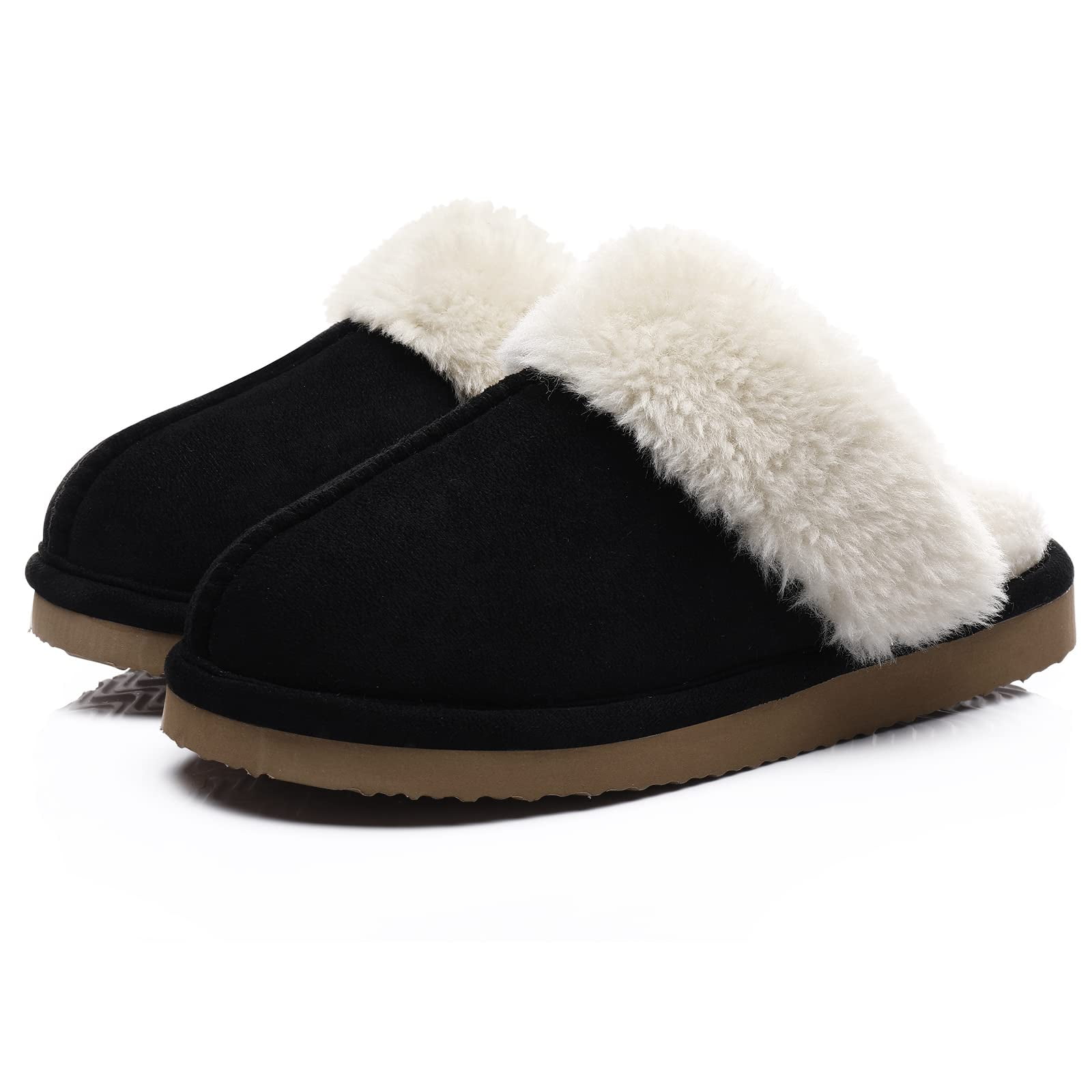 Litfun, Women's Fuzzy Memory Foam Slippers, Size 7-7.5, Black - Walmart.com
