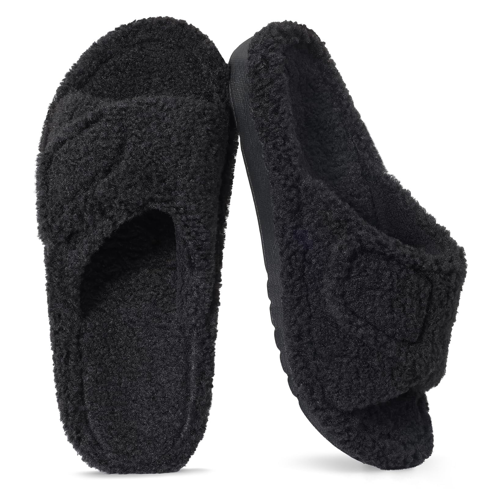 Litfun Women's Fuzzy Orthopedic Slippers with Arch Support Open Toe ...