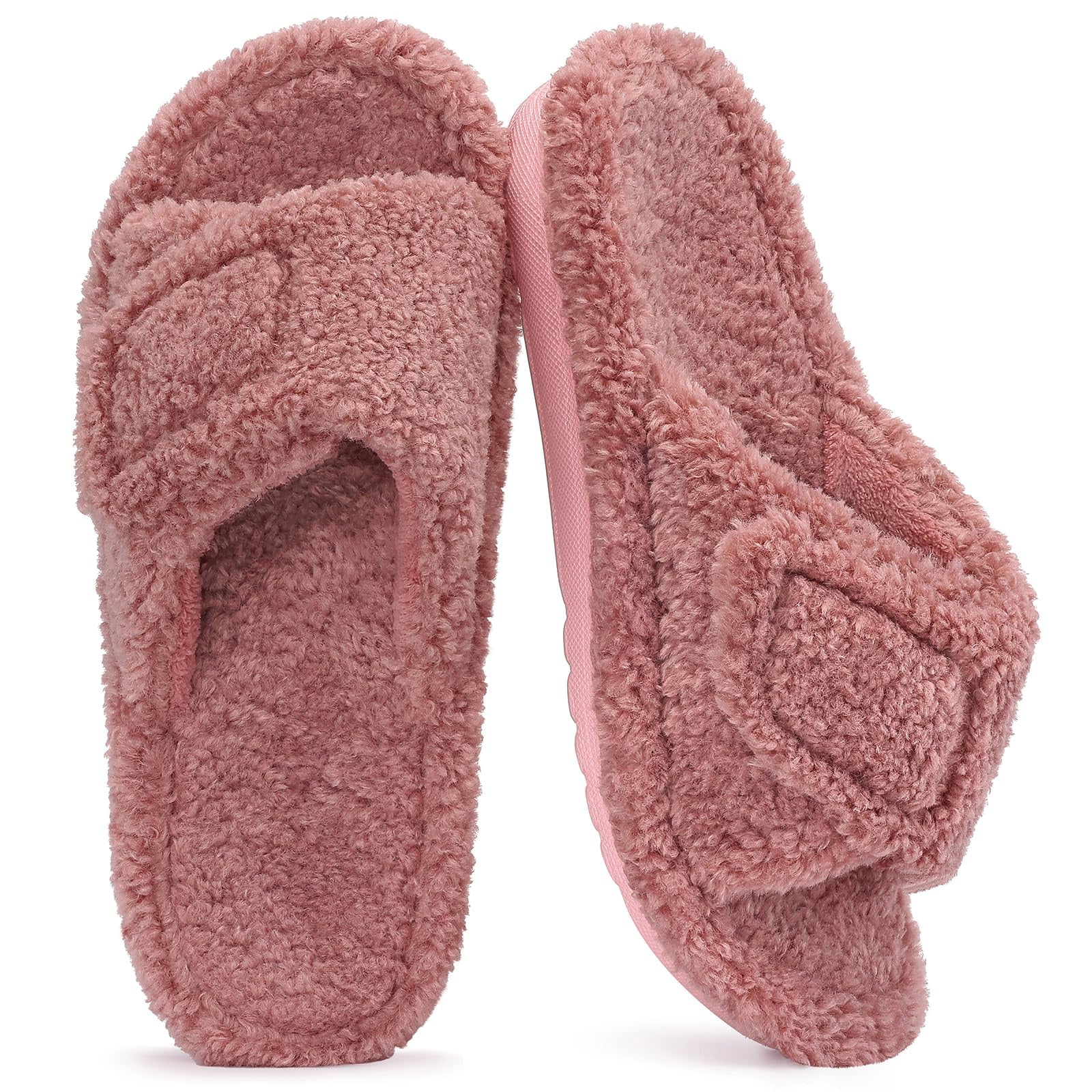 Litfun Women's Fuzzy Orthopedic Slippers with Arch Support Open Toe ...