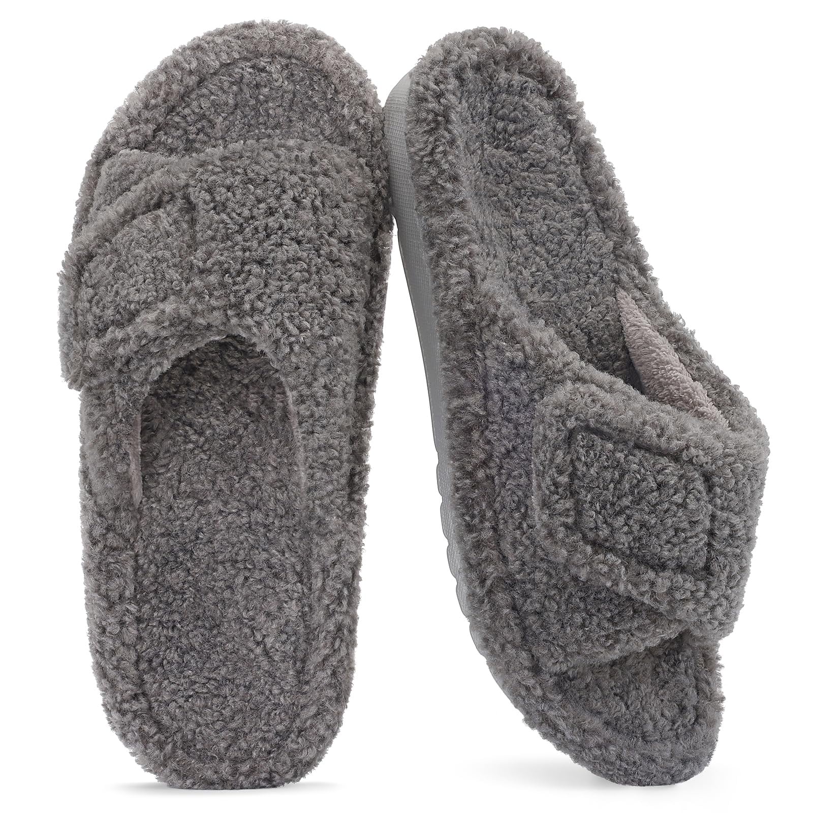 Litfun Women's Fuzzy Orthopedic Slippers with Arch Support Open Toe ...