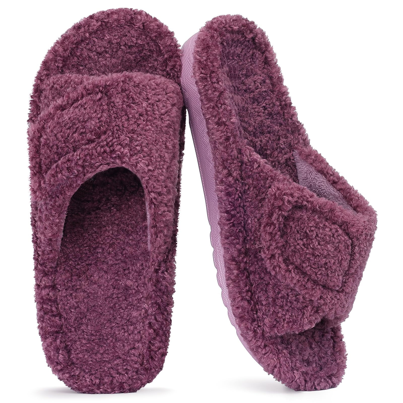 Litfun Women's Fuzzy Orthopedic Slippers with Arch Support Open Toe ...