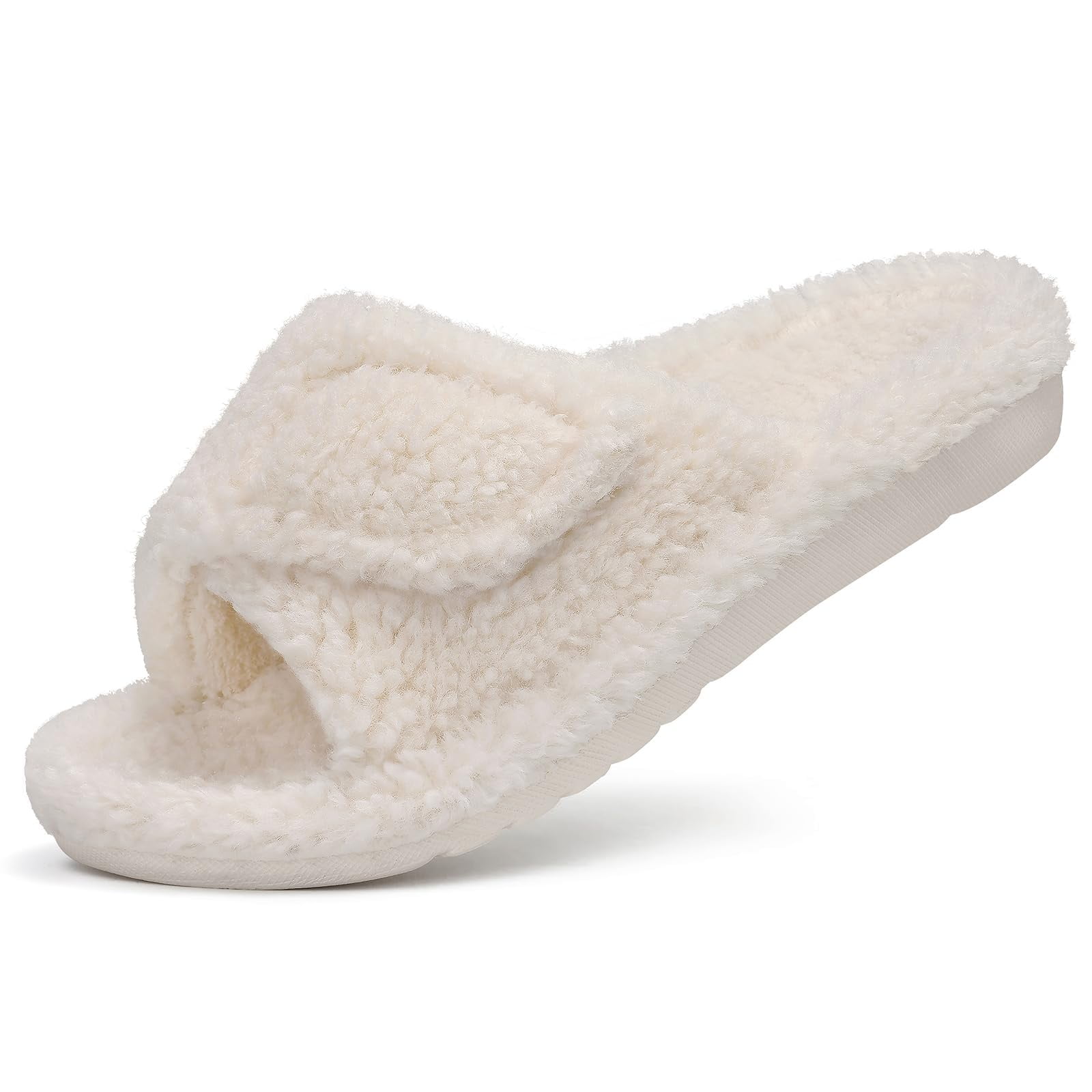 Litfun Women's Fuzzy Orthopedic Slippers with Arch Support Open Toe ...