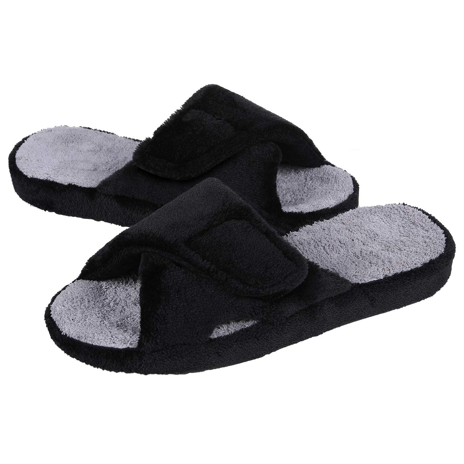 Litfun Women's Fuzzy Slippers Adjustable Terry Cloth Indoor Slippers ...