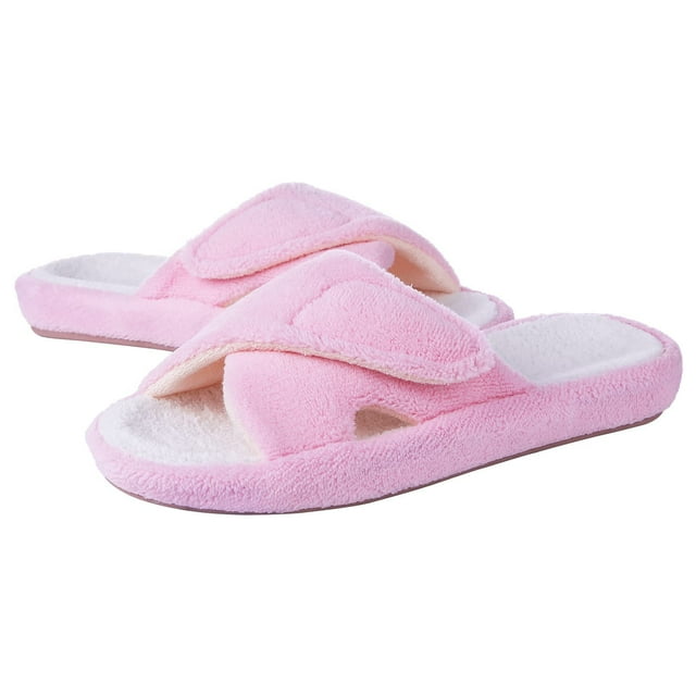 Litfun Women's Fuzzy Slippers Adjustable Terry Cloth Indoor Slippers Open Toe House Shoes with ...