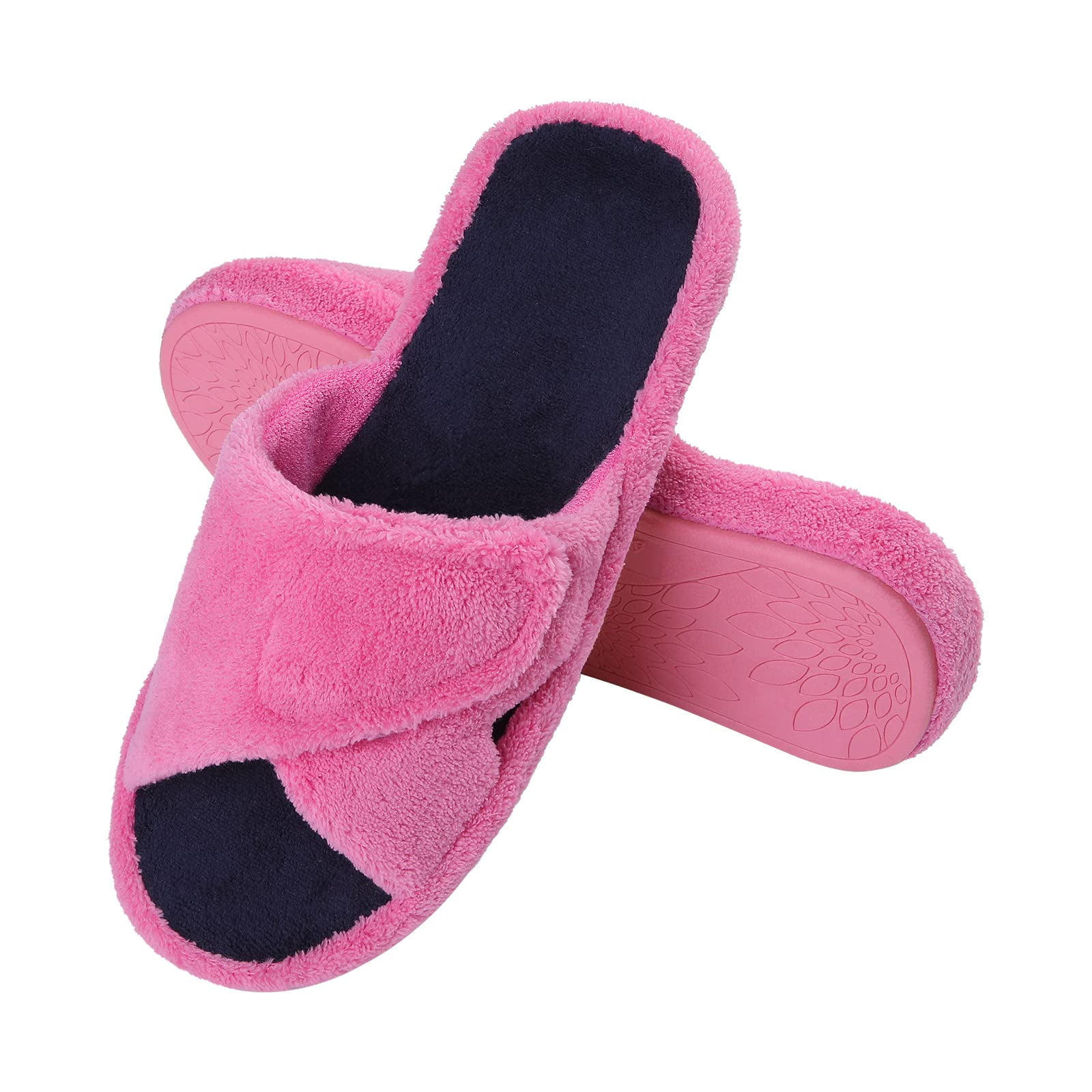 Litfun Women's Fuzzy Slippers Adjustable Terry Cloth Indoor Slippers ...