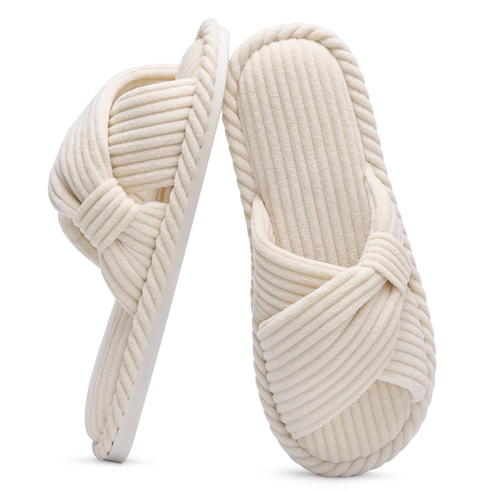 Litfun Women's Open Toe Slippers Corduroy Cross Bow House Slippers ...