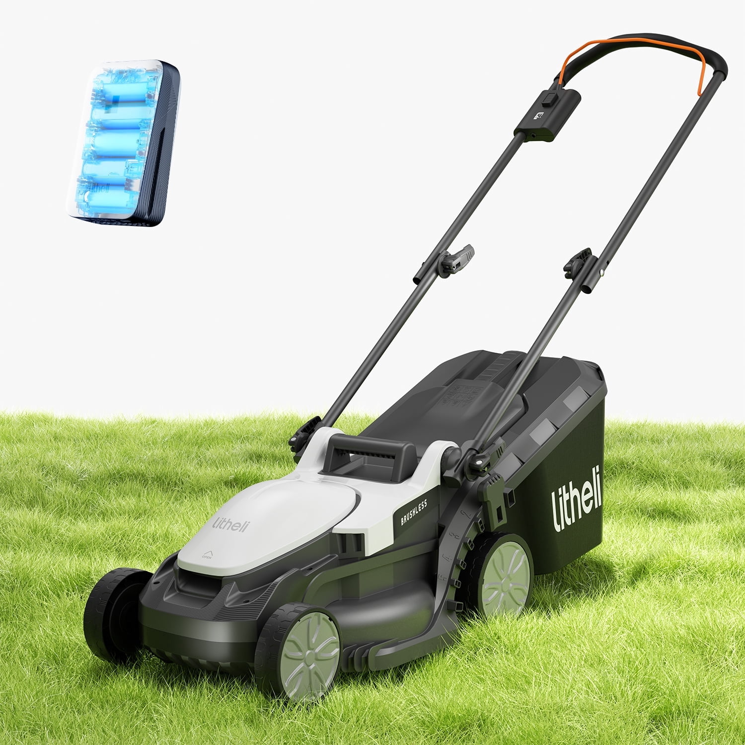 Litheli 13" Cordless Lawn Mower , 5 Heights Adjustment, 8 Gallon ...