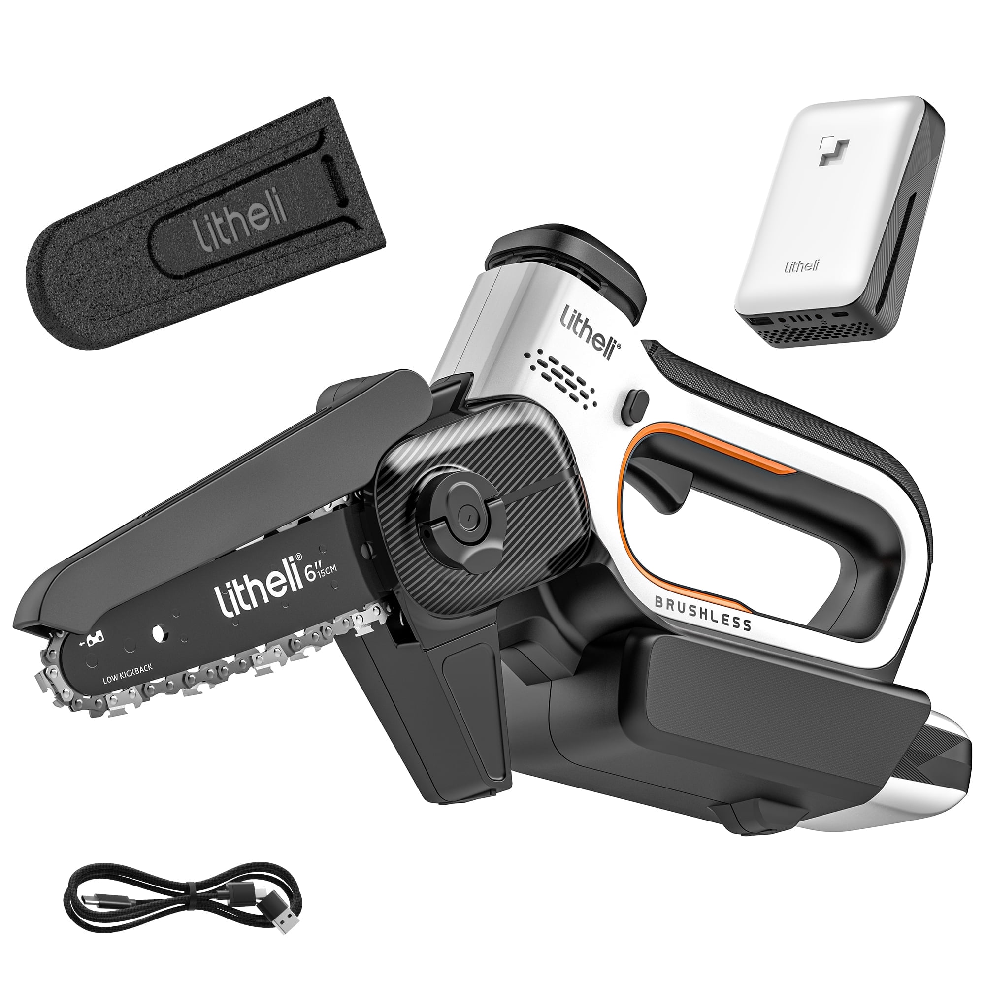 Litheli 6" Cordless Mini Chainsaw, Electric Brushless Chainsaw Set with ...
