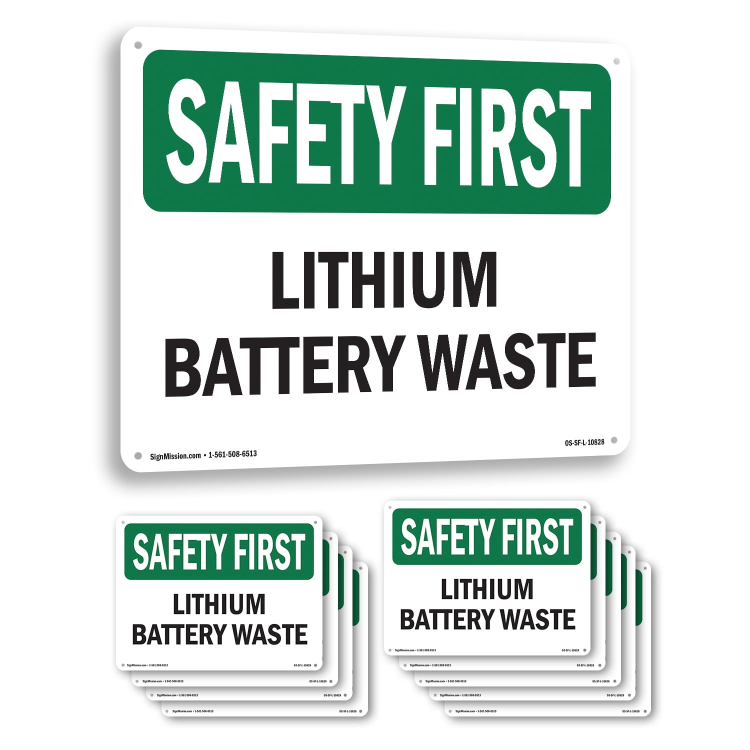 Lithium Battery Waste OSHA SAFETY FIRST Aluminum Sign 18 Inch x 12 Inch ...