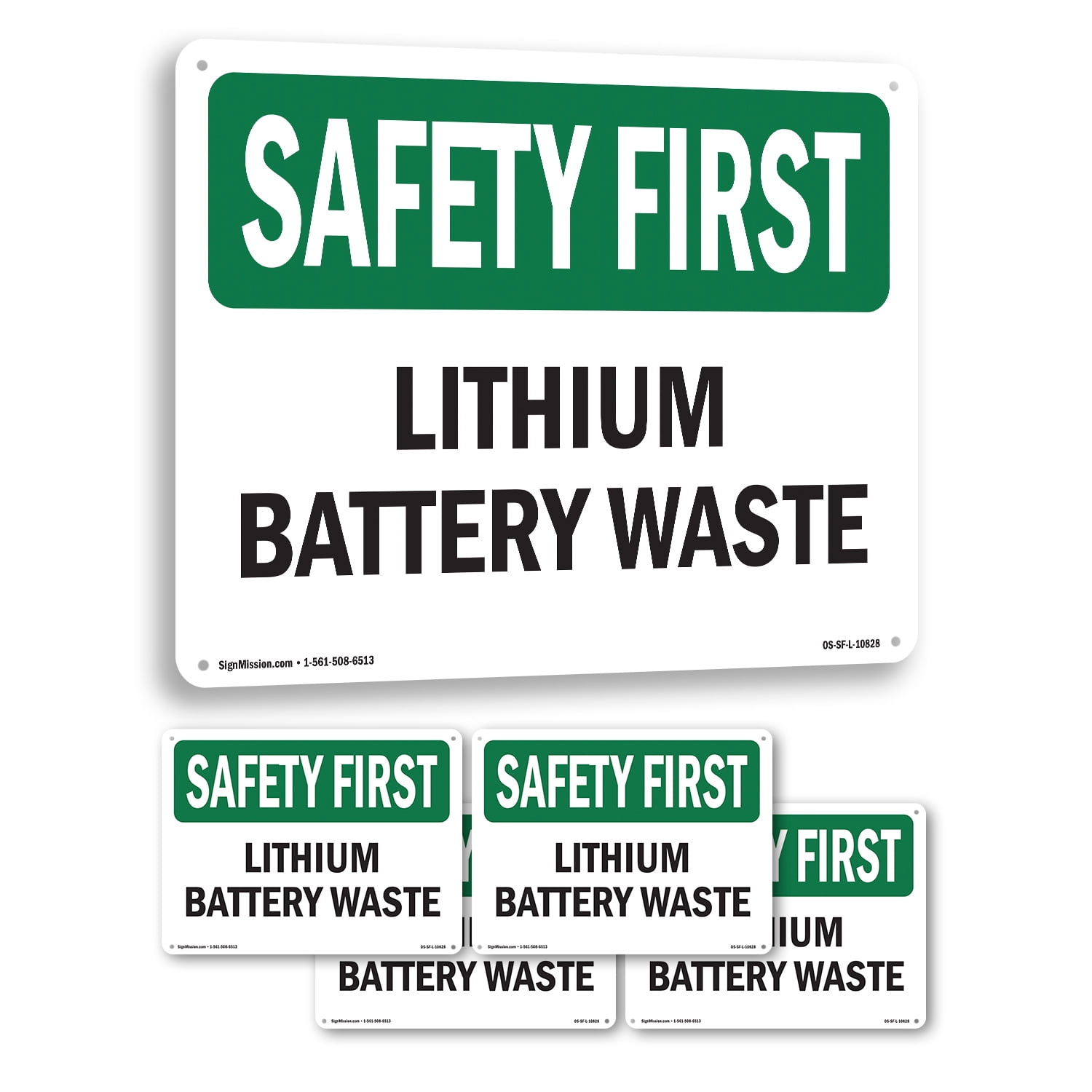 Lithium Battery Waste OSHA SAFETY FIRST Aluminum Sign 24 Inch x 18 Inch ...