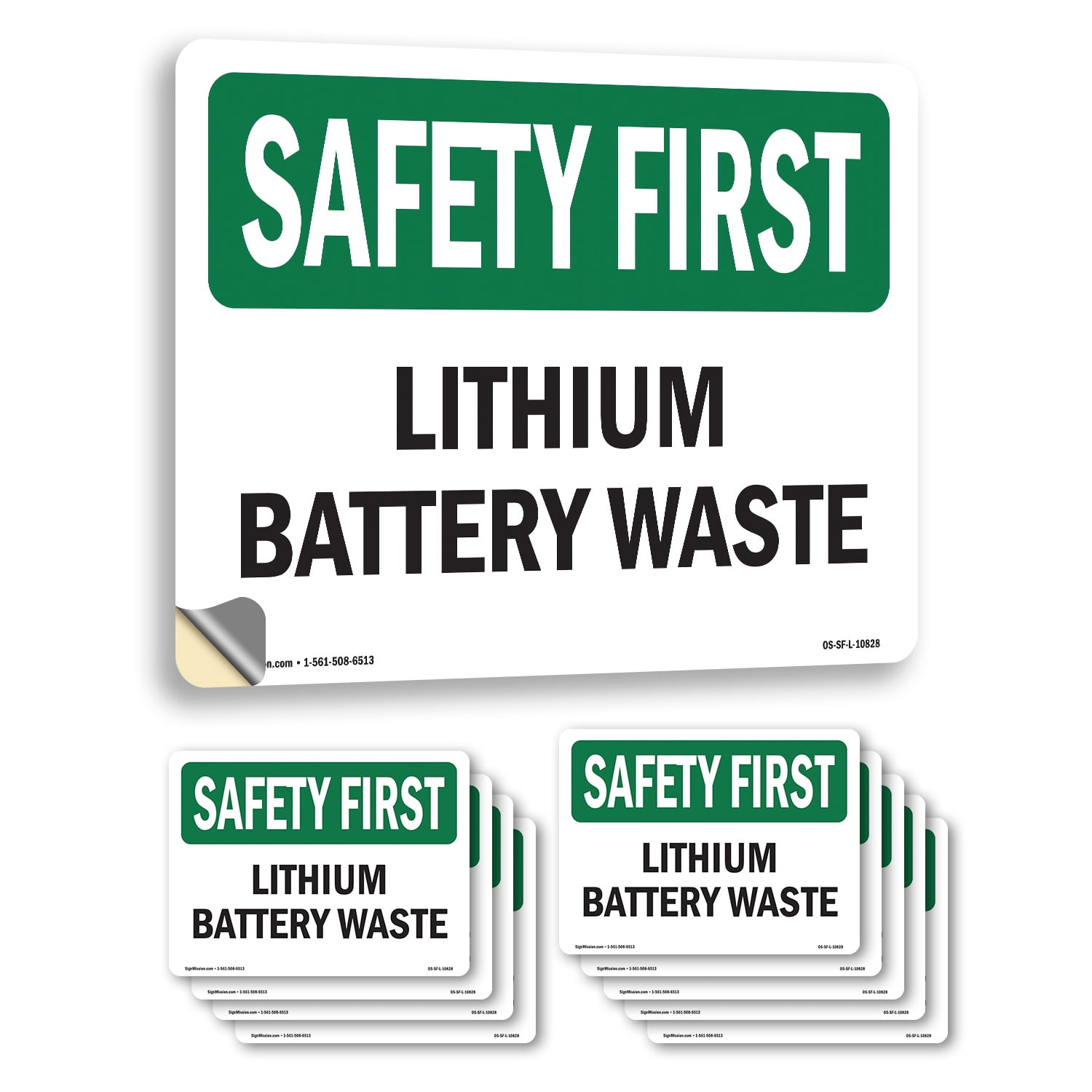 Lithium Battery Waste OSHA SAFETY FIRST Vinyl Decal Label 10 Inch x 7 ...