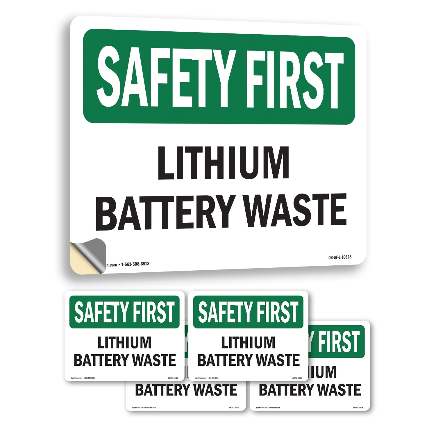 Lithium Battery Waste OSHA SAFETY FIRST Vinyl Decal Label 18 Inch x 12 ...