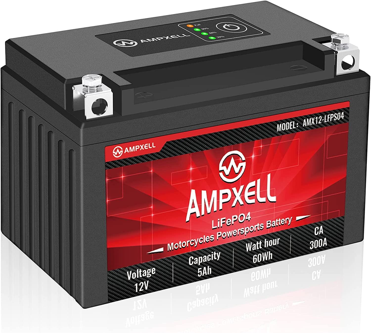 Lithium Motorcycle Battery with Smart BMS, 12V 5AH 300 CCA Lithium ...