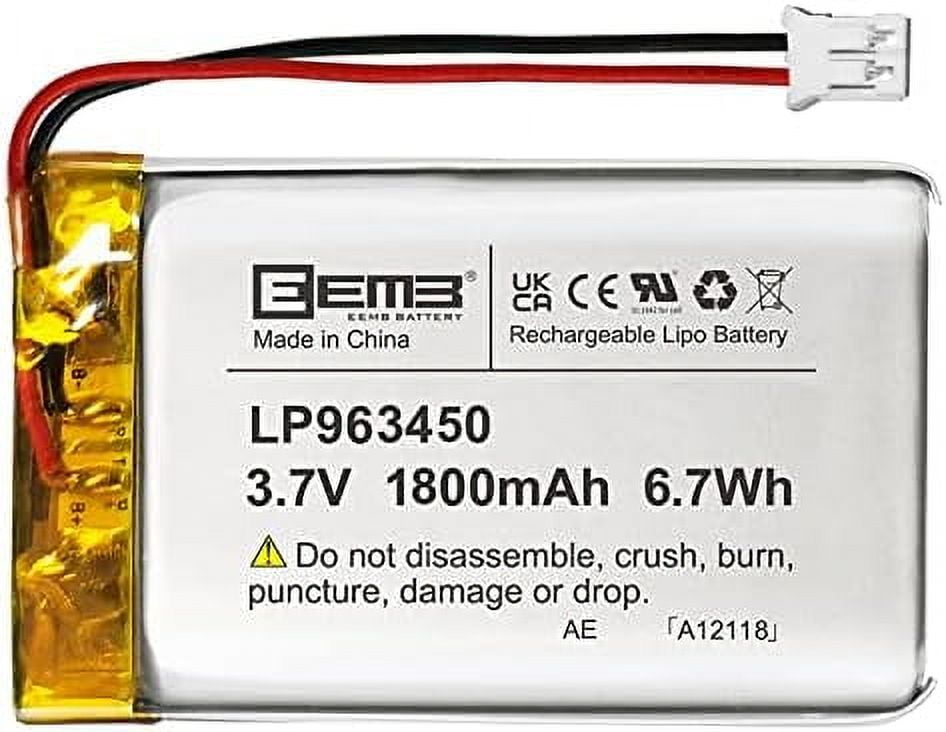 Lithium Polymer Battery 3.7V 1800mAh 963450 Lipo Rechargeable Battery ...