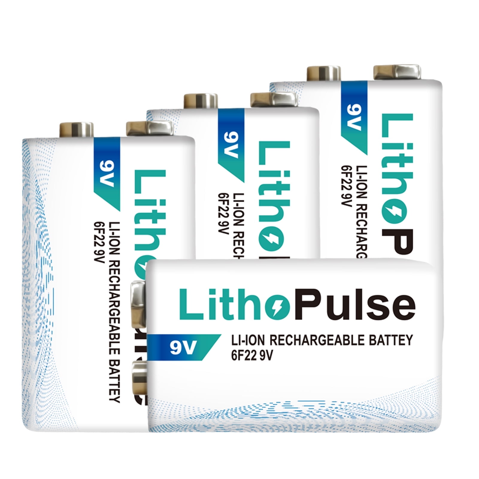 LithoPulse 9V Rechargeable Lithium Batteries 1200mAh for Home Security ...