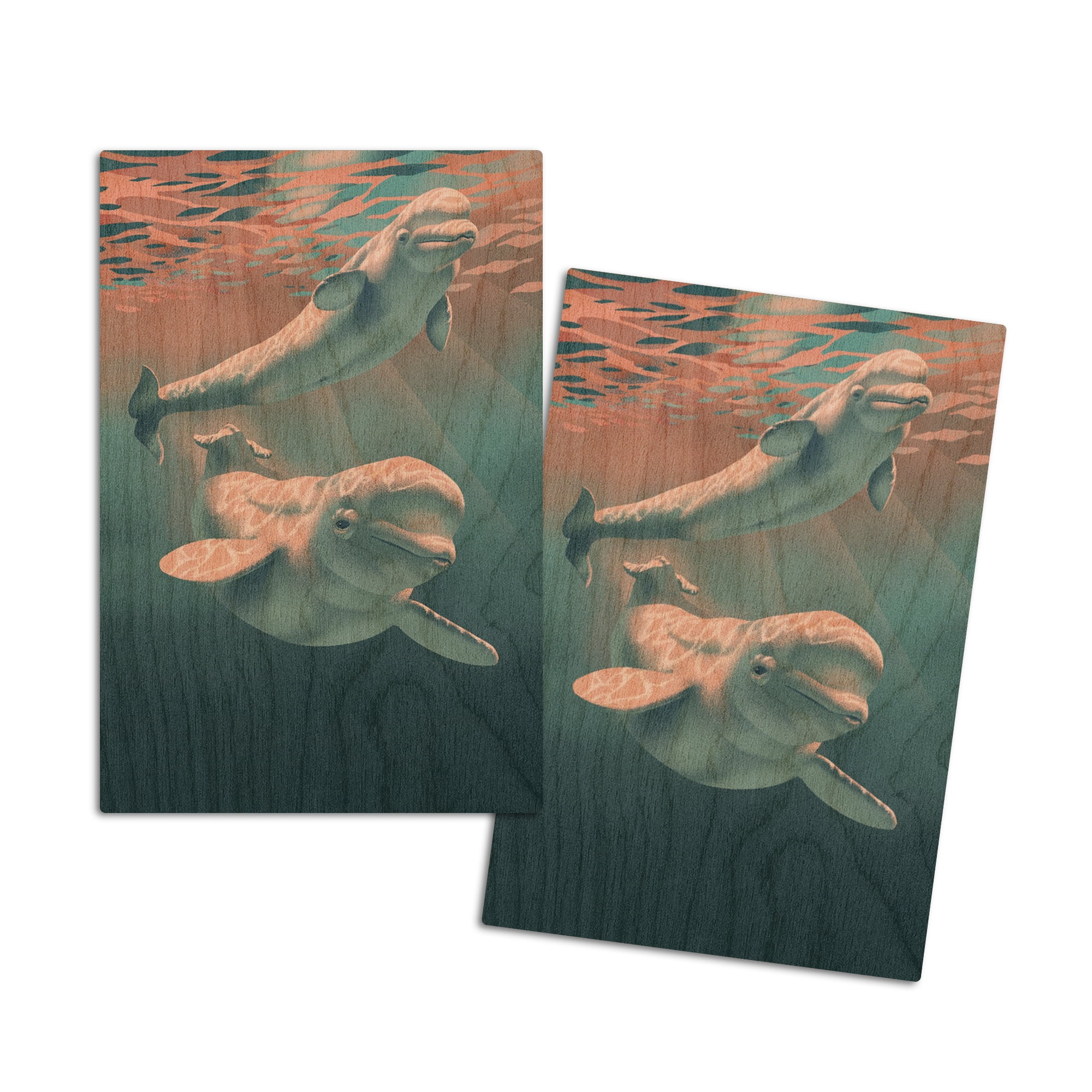 Lithograph, Beluga (4x6 Birch Wood Postcards, 2-Pack Stationary, Rustic ...