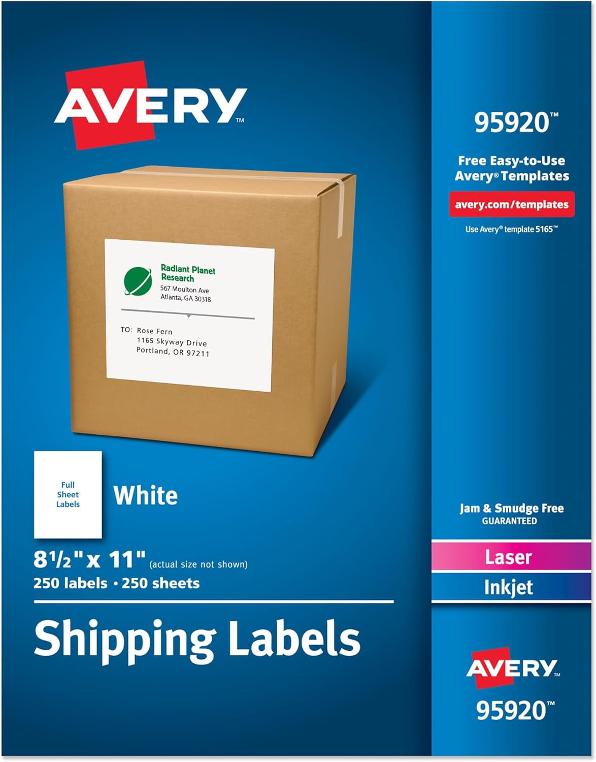 Litian Full Sheet Printable Shipping Labels, 8.5" x 11", White, 250 Blank Mailing Labels, Great ...