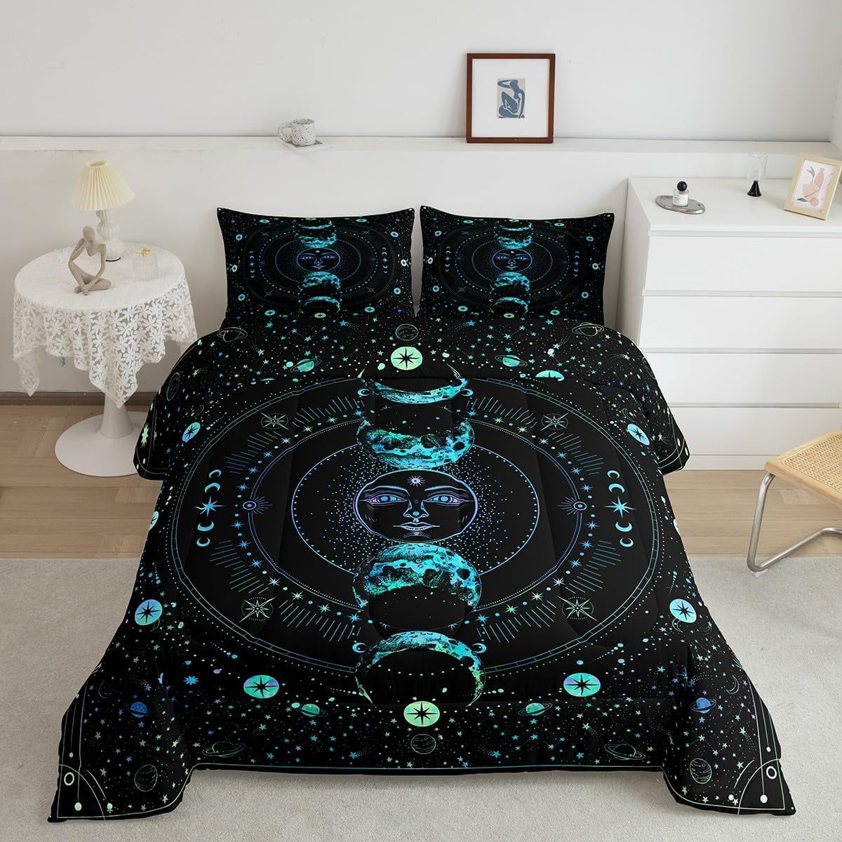 Litian Sun and Moon Comforter Set Twin Size, Stars Space Psychedelic ...