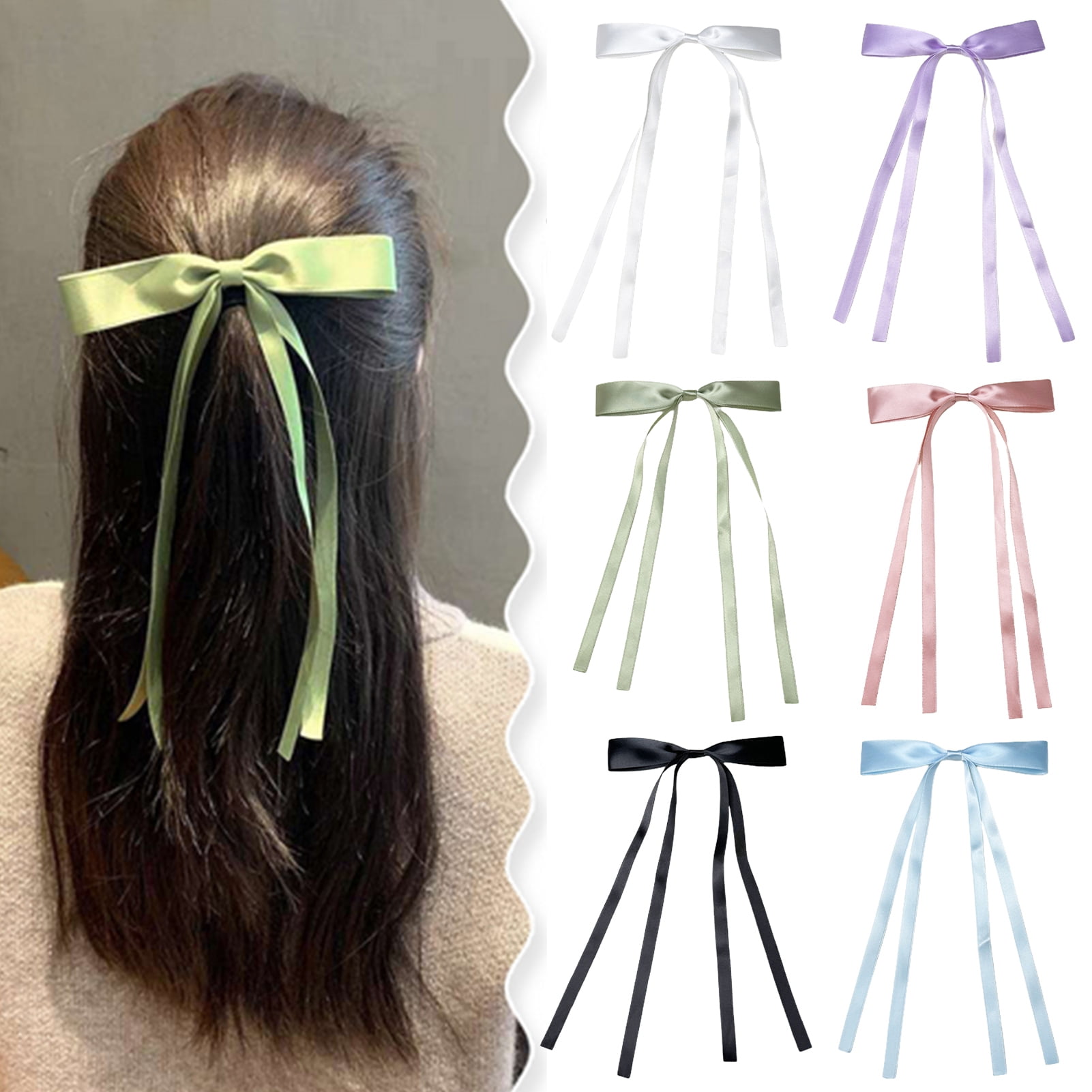 Litie 6/10Pcs Solid Color Hair Bows Clips,Elegant Hair Ribbons Bowknot ...