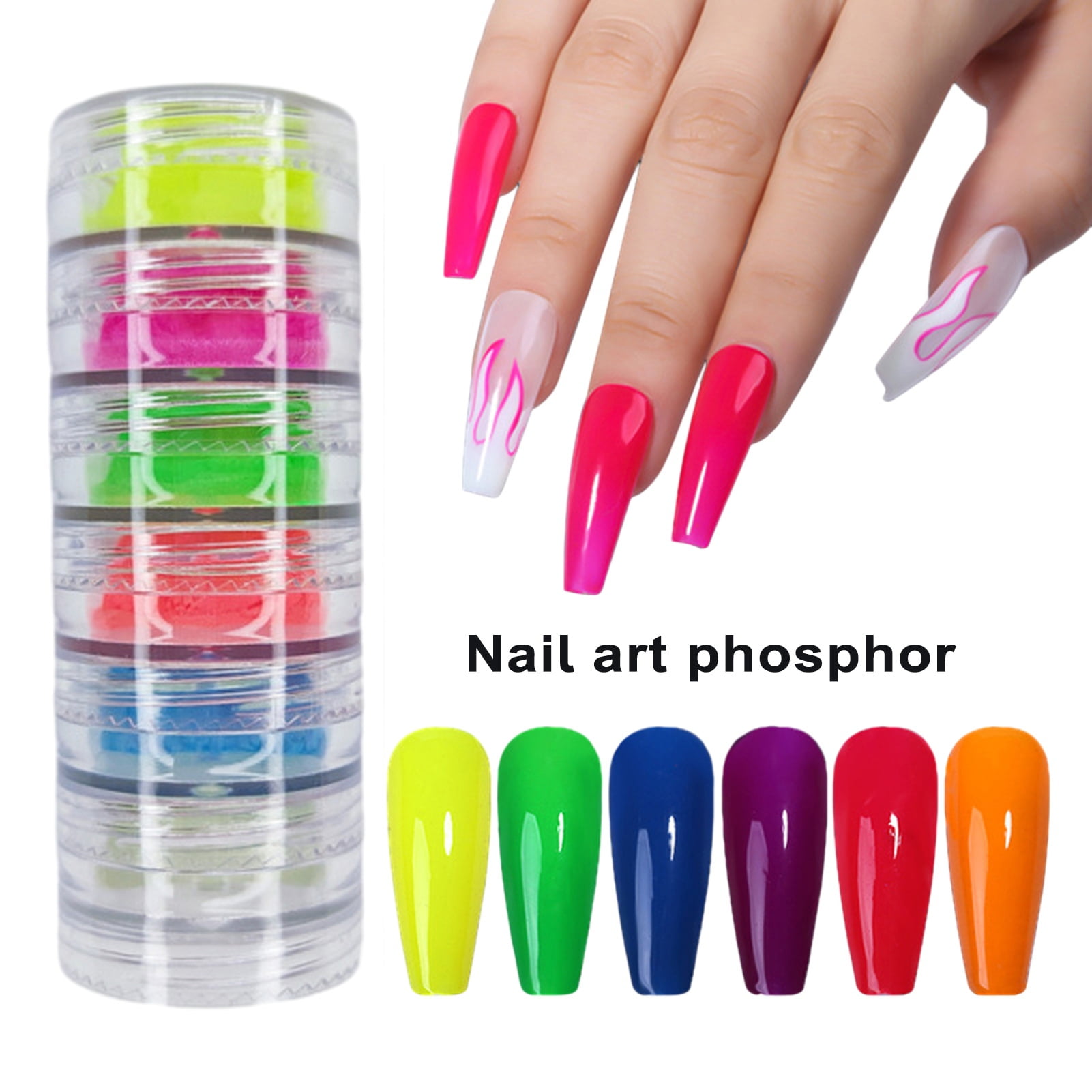 Litie 6/12Pcs Colorful Pigment Nail Powder Luminous Powder Iridescent ...