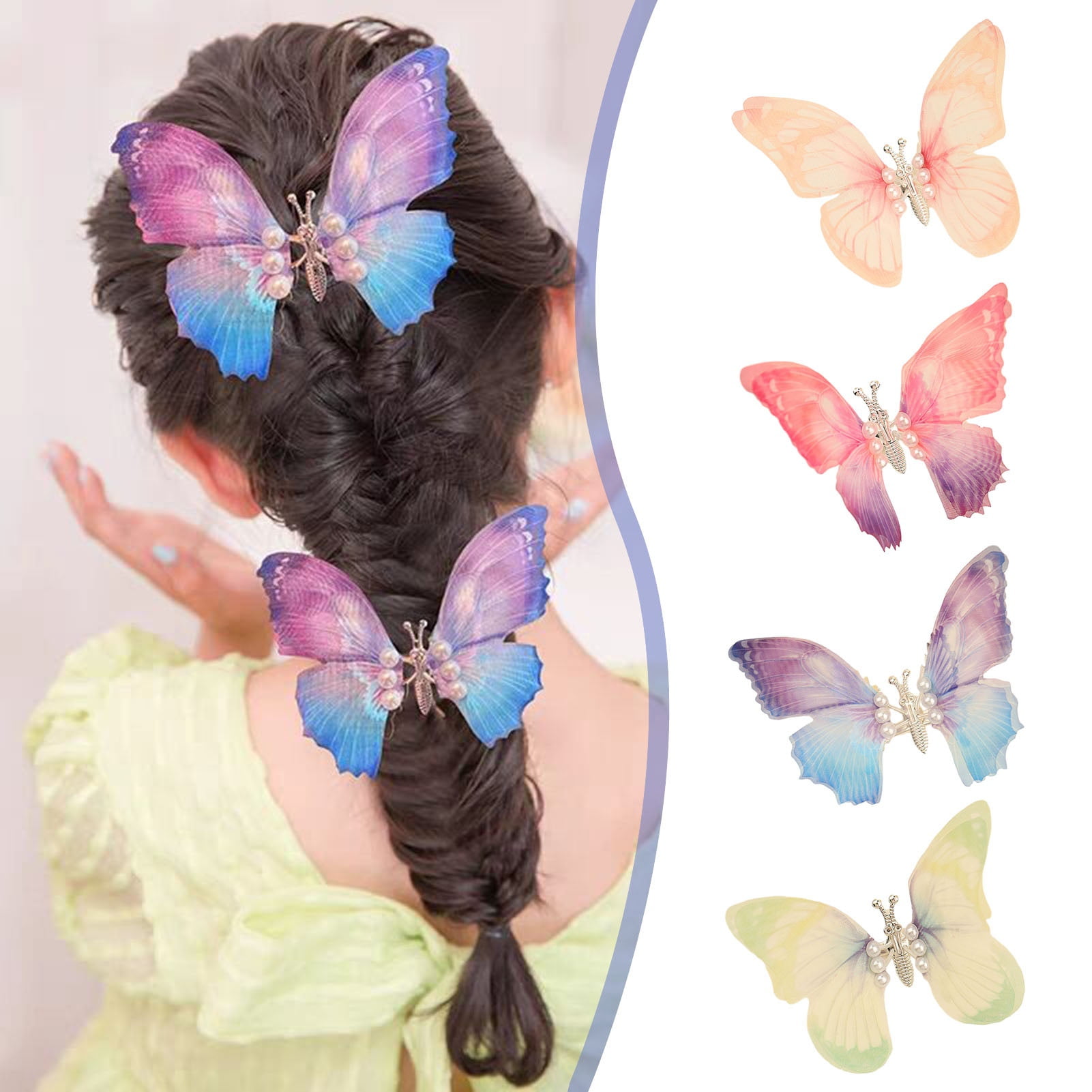 Litie Hair Clips,Gradient Color Large Moving Wings Butterflies Faux ...