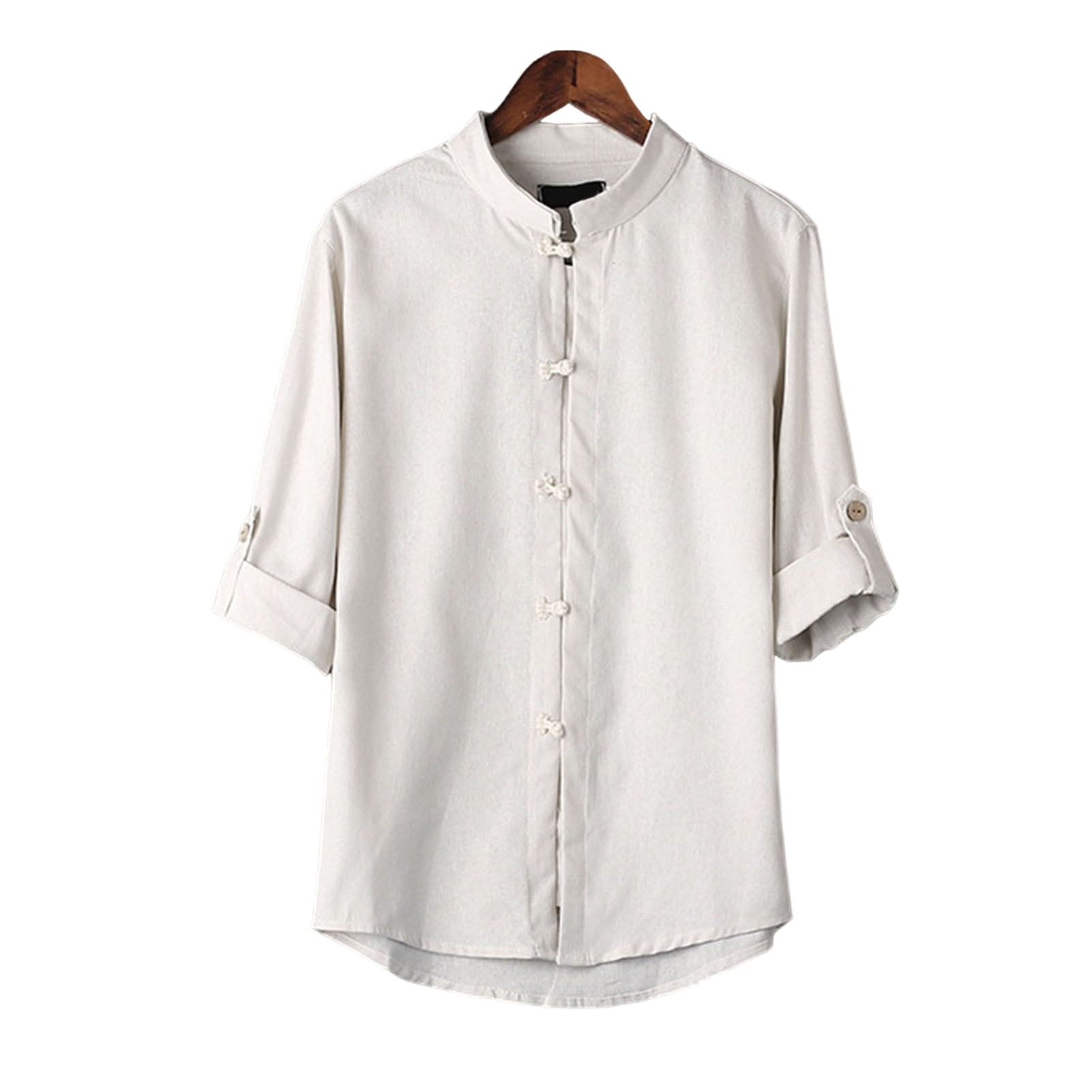 Litie Men Solid Color Stand Collar Single-breasted 4/3 Roll Sleeves ...