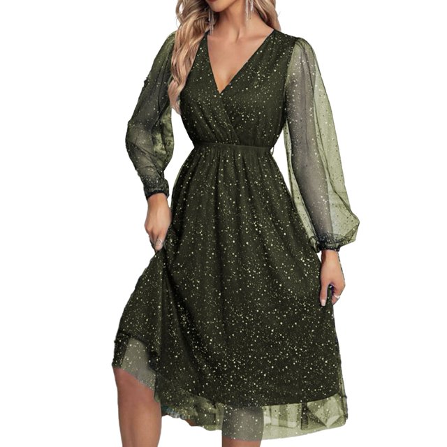 Litie Women Colorblock Shiny V Neck See-through Mesh Long Sleeve ...