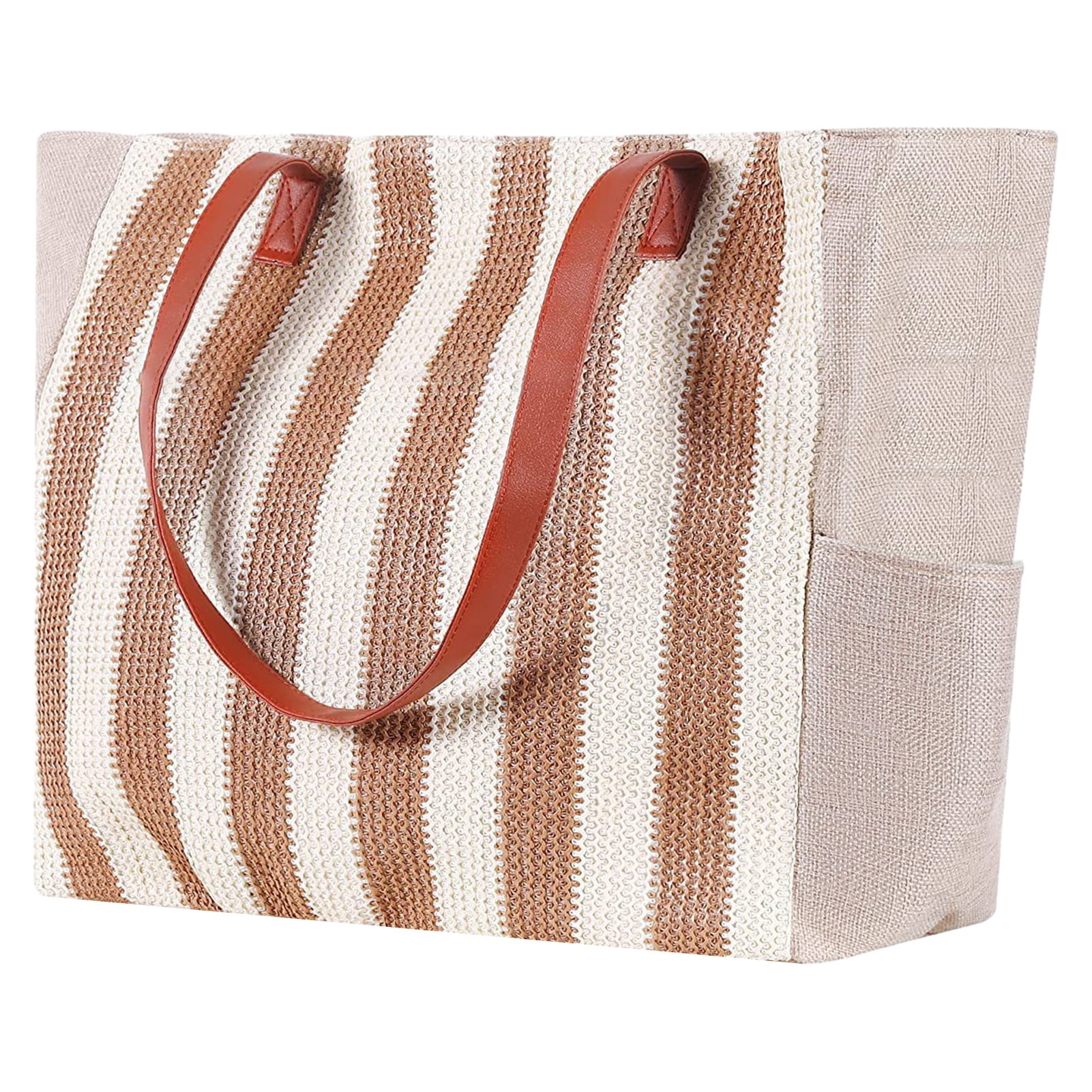 Litie Women Large Straw Tote Bag,Colored Stripes Beach Shoulder Bags ...