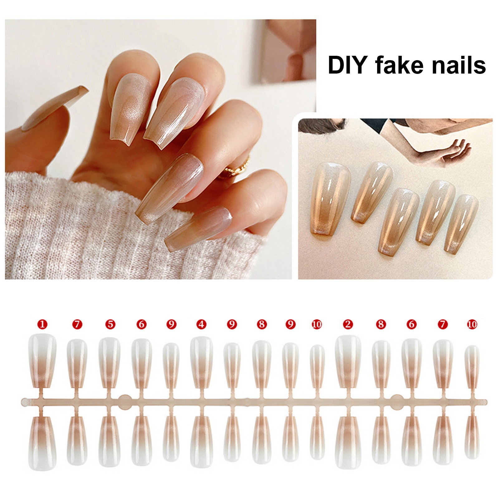 Litie Women Natural Press on Nails,DIY Colours Fake Nails with Adhesive ...