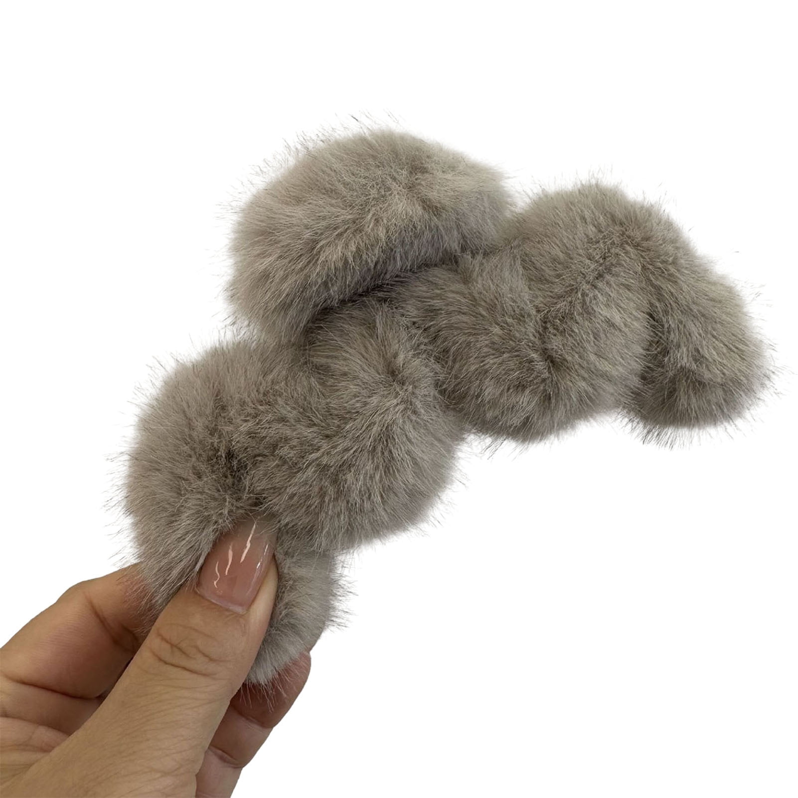 Litie Women Solid Color Hair Clam,Vintage Wave Shape Fuzzy Plush Hair ...