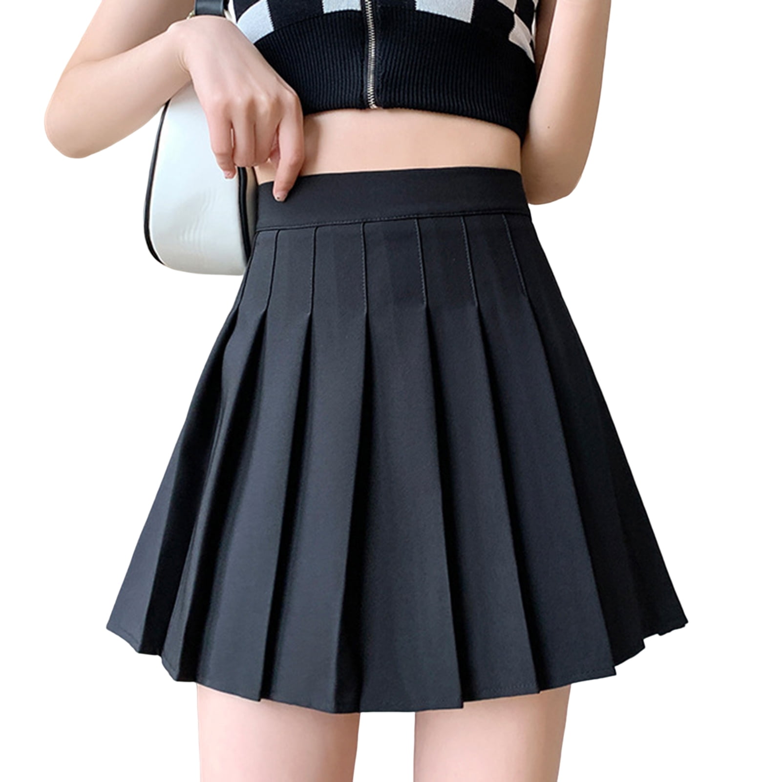 Litie Women Solid Color Mini A-Line Pleated Skirt with Lining Shorts ...