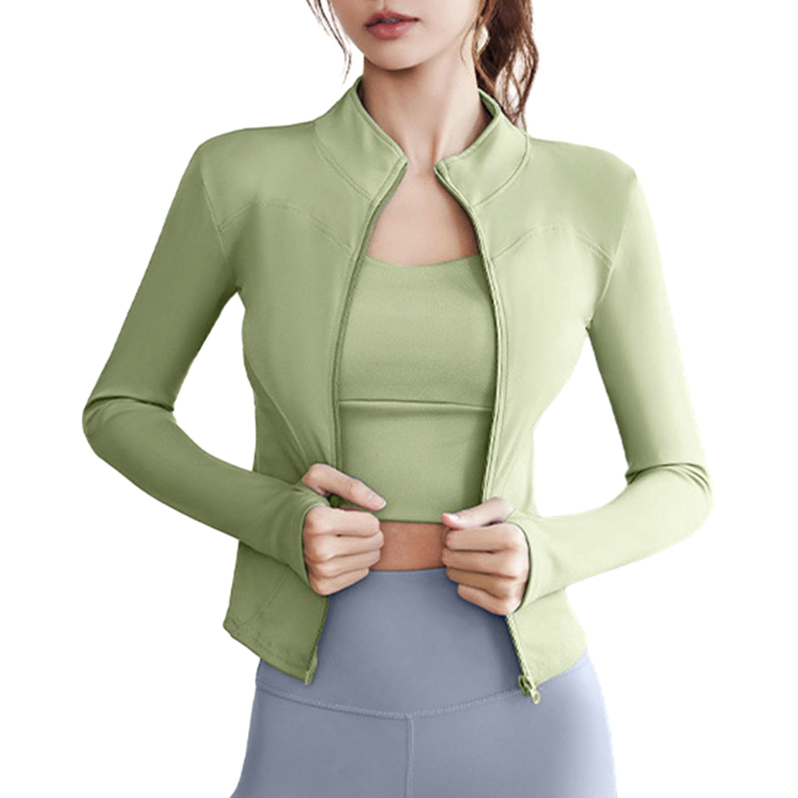 Litie Women Solid Color Soft Breathable Stand Collar Long Sleeve Zipper ...